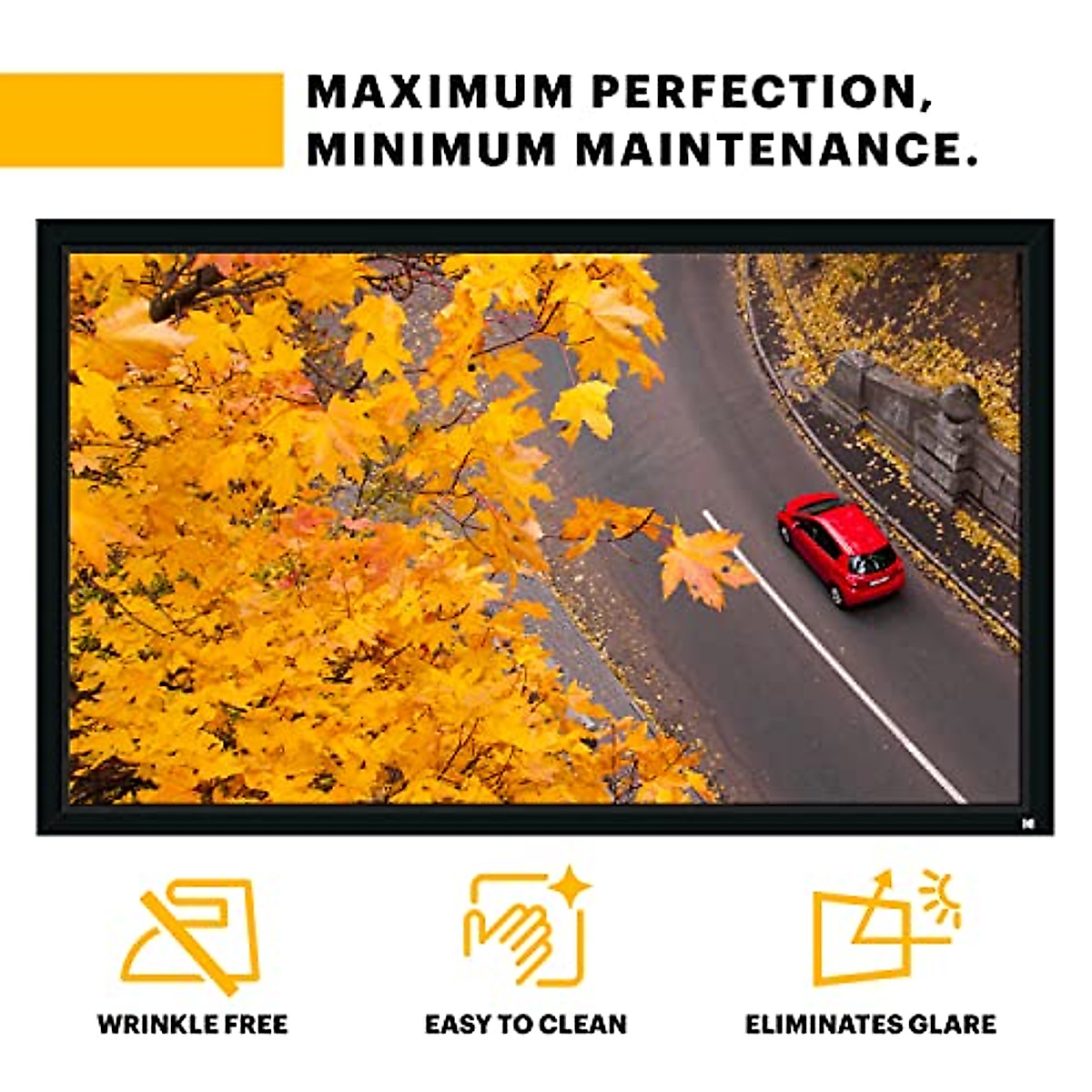 KODAK Projector Screen | 100” Fixed Frame Home Projection Screen with Black Velvet Frame, Durable PVC & Wall Mount Kit | 160° View Angle, 16:9, 1.1, Full HD 4K 8K & Active 3D Ready for Movies & Gaming