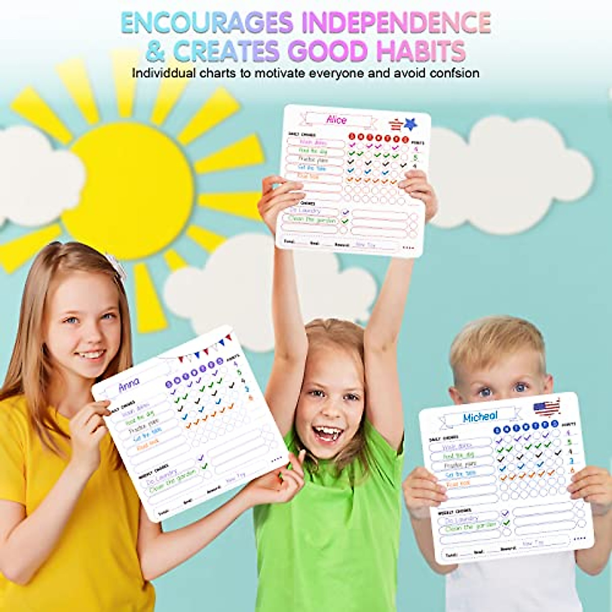 Magnetic Chore Chart for Multiple Kids,3 Pcs Dry Erase Refrigerator White Boards,6 Fine Tip Markers,Reward Chart at Home for Toddlers,Weekly Responsibility Chart for Kids