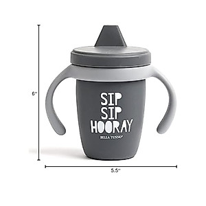 Bella Tunno Happy Sippy Cup – Transition Sippy Cups for Baby 6 Months and Older, Baby and Toddler Sippy Cups with Removable Handles and Non-Toxic, BPA Free Silicone, Sip Sip Hooray, 8 oz