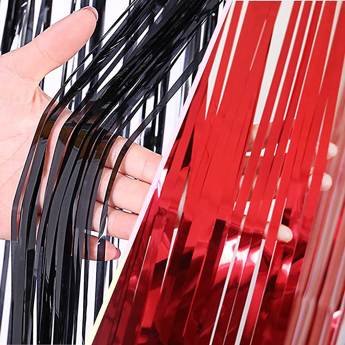 EUFARS Red and Black Party Decorations- 4 Pack of 3.2x8.2ft Foil Fringe Curtains for Graduation Party Decorations 2024 Casino Theme Party Decorations Red and Black Birthday Decorations