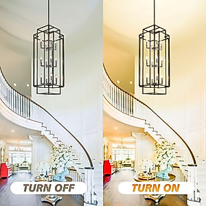 WJShome Silver 12 Lights Pendant Light, Metal Lantern Shape Island Light, Vintage Black Ceiling Light, Industrial Tiered Hanging Light Fixture for Living Room, Kitchen