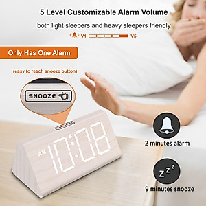 DreamSky Wooden Digital Alarm Clock for Bedroom - Living Room Desk Clock with Large Numbers, Bedside Nightstand Clock with USB Port, Adjustable Volume, Dimmer, Snooze, DST, Office Wood Décor, Gifts