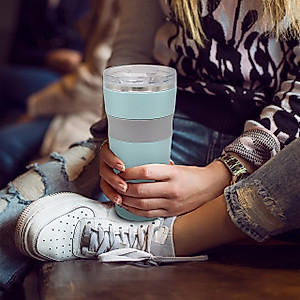 BUILT 24 Ounce Shasta Double Wall Vacuum Insulated Stainless Steel Coffee and Water Tumbler with Easy to Clean Flip to Open Lid, Mint and Gray