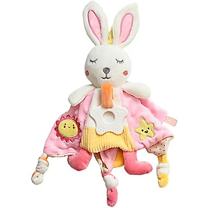 YOLINYOISH Animal Snuggler Lovey Blanket for Kids, Babies, Boys, Girls, Triangle Neutral Security Blanket with Stuffed Animal (Rabbit)