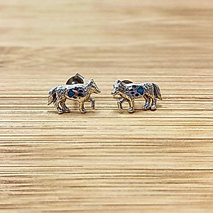 Turquoise Gemstone Wolf with Paw Southwestern Style 925 Sterling Silver Post Back Stud Earrings for Women