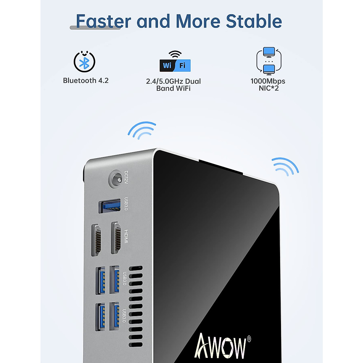 AWOW Mini PC Desktop Computer Intel Celeron J3455 6GB DDR4 128GB SSD/Burst Frequency 2.2 GHz/Dual LAN/ 2.4G+5G Dual Band WiFi/4K /Bluetooth/HDMI/5 USB3.0 Ports Micro PC
