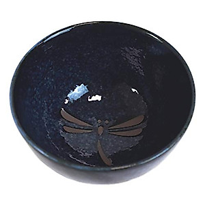 Ebros Pack Of 6 Made in Japan Midnight Blue Tombo Dragonfly Rice Soup Cereal Salad Dessert Stoneware Porcelain Bowls 4.5"D Home Decor Japanese Zen Fusion Accent Bowl Set Serveware Dinnerware