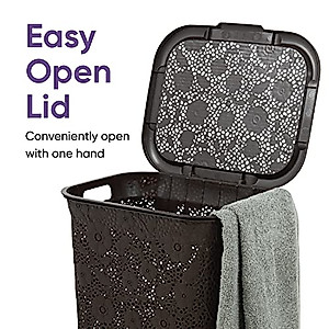 Superio Laundry Hamper with Lid Lace Design 50 Liter Brown, 2 Pack Laundry Hamper Basket with Cutout Handles, Rectangular Shape Modern Style Bin -Dirty Cloths Storage