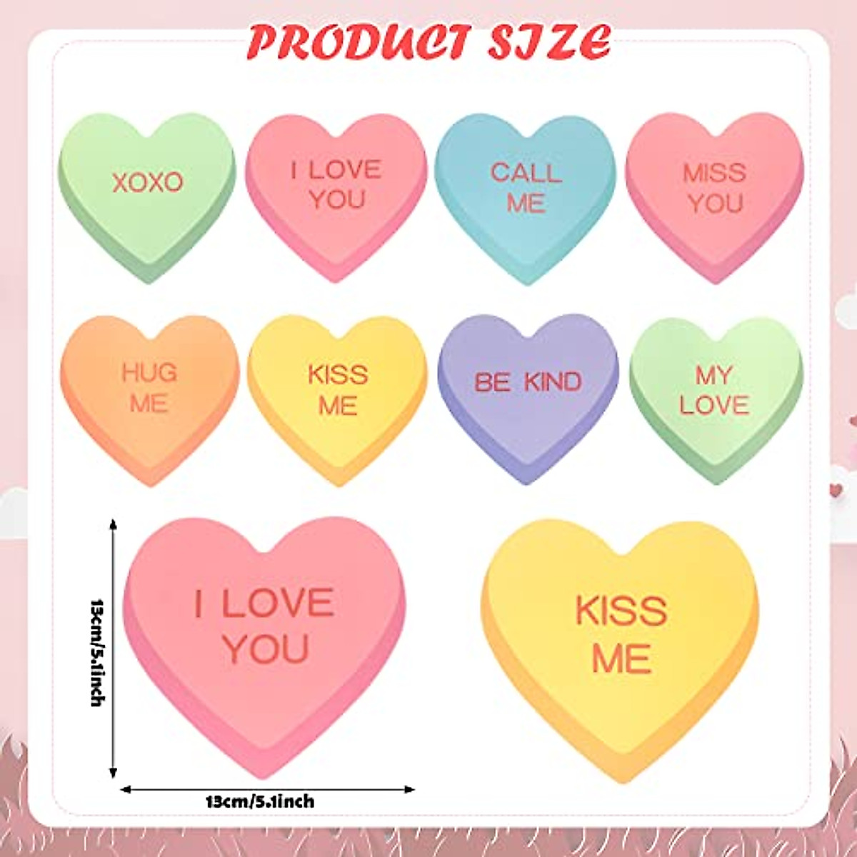 48 Pieces Valentine's Day Cutouts Candy Heart Cut-Outs Colorful Heart Cut-Outs for Bulletin Board School Classroom Anniversary Party Supplies