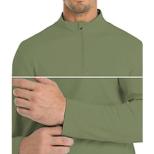 CARWORNIC Men's Long Sleeve Shirt Quarter Zip Pullover Casual Slim Fit Stretch Cotton Shirt Fashion Classic fit Basic Designed Golf Shirt Zip Up Neck Work Tee Shirts Grass Green