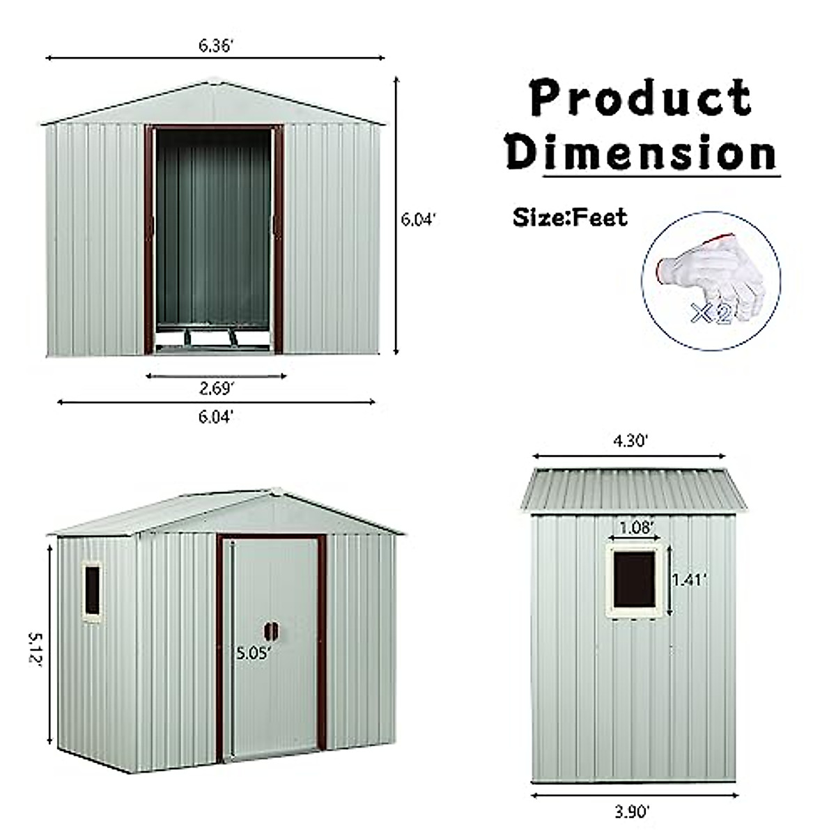 SUNDALY 6x5 FT Metal Outdoor Storage Shed with Windows & Sliding Door, Waterproof Bike Shed Garden Tool Storage Shed with Floor Frame for Backyard Patio