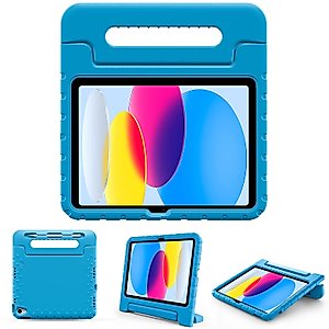 ProCase Kids Case for iPad 10th Generation with Pencil Holder, iPad 10 case 10.9 Inch 2022 Shockproof Lightweight Kids Case with Stand and Convertible Handle for Child Boys Girls Toddlers -Blue