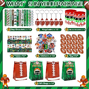 BOIKOKY 122Pcs Football Party Favors Football Goodie Bags Stuffers with Stress Ball Keychain Tattoo Sticker Silicone Bracelet for Football Birthday Party Supplies