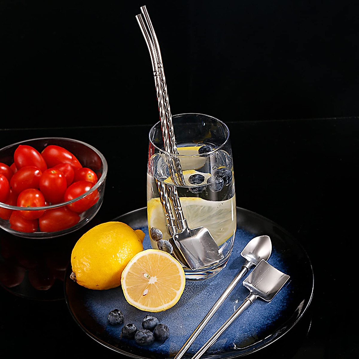 GREBAI ice tea spoons long handle 8.46 inches Long of Watermelon Spoon Stainless Steel cocktail stirring spoon Suitable for Coffee Spoons Dessert Spoon Ice cream scoop Straw Spoon 4-piece set (Silver)