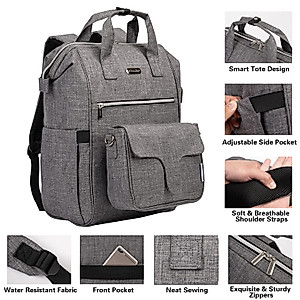 HXLGMD 15.6 Inch Laptop Backpack for Women Men 2 PCS Set Convertible Travel Work Backpack Professional Teacher Nurse Bag Daypack Purse with USB Port for Business College -Grey