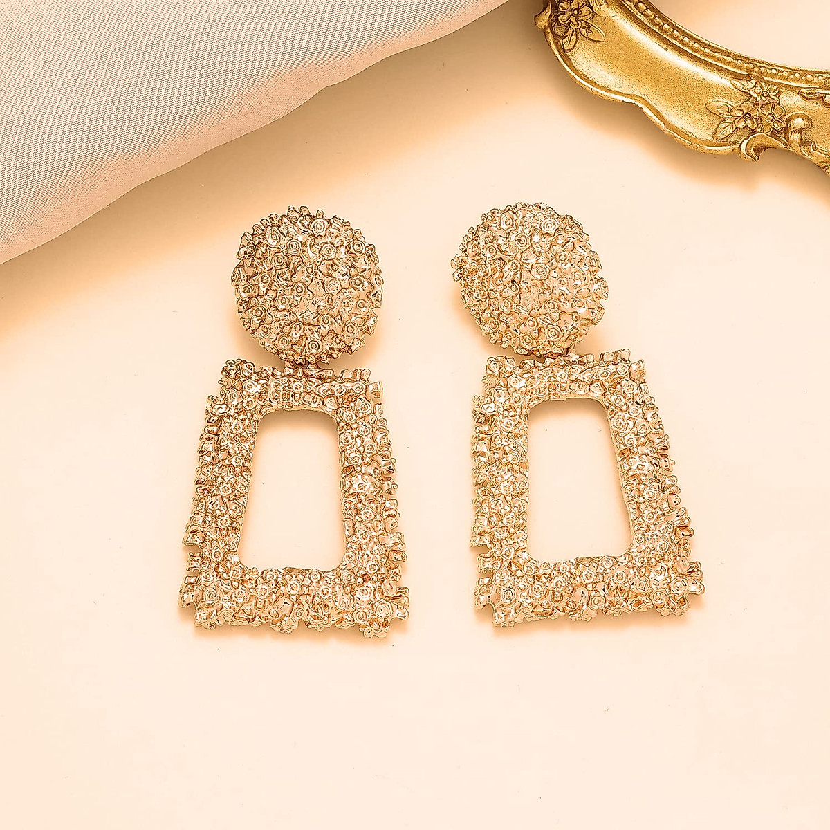 ATIMIGO Gold Statement Drop Earrings Metal Rectangle Geometric Dangle Earrings for Women