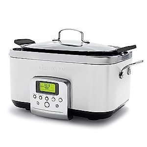 GreenPan Elite 8-in-1 Programmable 6 Quart Electric Slow Cooker,Dishwasher Safe Lid & Removable Crock, PFAS-Free Healthy Ceramic Nonstick Multi-Cooker,Sear, Sauté/Brown,Steam Basket,Roast, Cream White