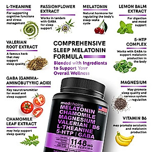 10-in-1 Melatonin Capsules - 6mg Melatonin Natural Sleep Aid with L Theanine, 5 HTP, GABA, Valerian Root, Chamomile, Vitamin B6, Magnesium for Sleep Support - Sleep Supplement (Pack of 1)