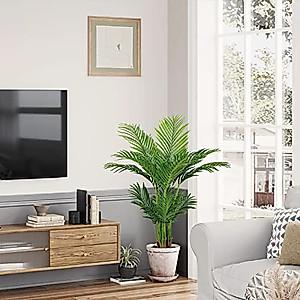 VIAGDO Artificial Kentia Palm Tree 4ft Tall Fake Palm Tree Decor with 15 Trunks Faux Tropical Palm Silk Plant Potted Dypsis Lutescens Plants for Modern Home Office Floor Corner Decor Indoor, 2 Pack