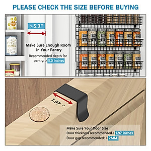 JKsmart 6-Tier Spice Rack Organizer with Door Hook, Wall Mounted & Over the Door Spice Racks for Kitchen Pantry Door Cabinet, Two Size, Large Capacity, Black