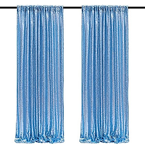 Baby Blue Glitter Sequin Backdrop Curtains 2 Panels 2ftx8ft Baby Shower Party Backdrop for Boy Gorgeous Photography Fabric Drapes