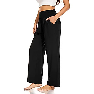 SUNYAA Wide Leg Yoga Pants for Women High Waisted Casual Loose Sweatpants with Pockets Comfy Lounge Flowy Palazzo Pants Pajamas Black L