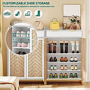 YITAHOME Shoe Cabinet Entryway with Doors, 5-Tier Shoe Storage Cabinet with Drawer, Large Capacity Wooden Shoes Rack Organizer for Entryway/Hallway/Closet & Living Room