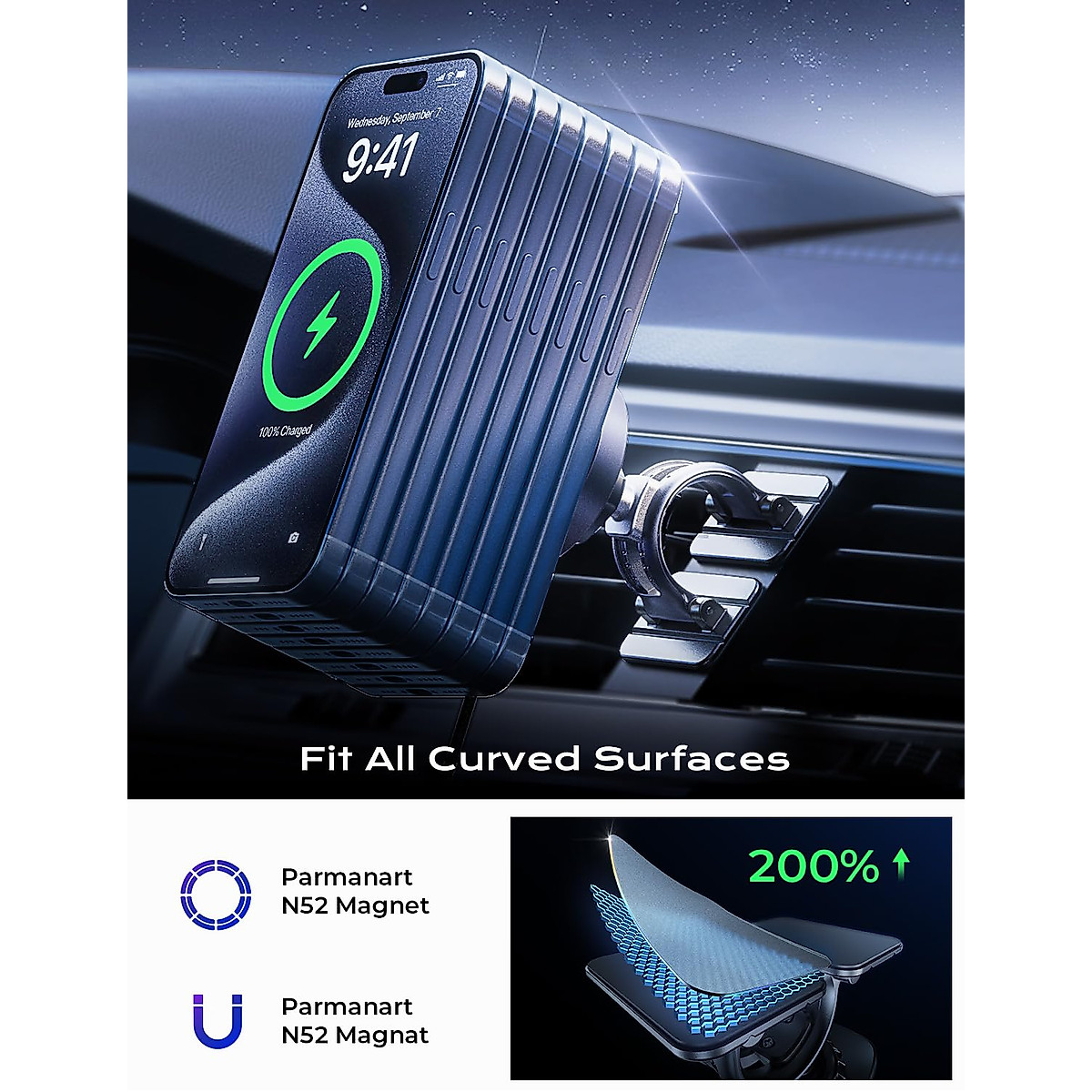 LISEN for 15W MagSafe Car Mount Charger,Universal iPhone Magnetic Wireless Car Charger,MagSafe Charging Mount Wireless for iPhone 16 Pro Max Accessories Fits iPhone 16 15 14 13 12,Matte Blue