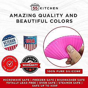 55Kitchen Silicone Cupcake Baking Cups (Pack of 14) - Large Reusable 100% Silicone Baking Cups in 7 Colors - Non-Stick Easy Clean Silicone Cups For Delicious Baking - BPA-Free Silicone Bakeware