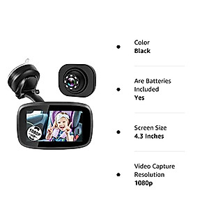 1080P Baby Car Mirror, Shybaby 4.3'' Baby Car Camera Monitor 170° Wide View, HD Night Vision Function and Reusable Sucker Bracket, Safety Rear Facing Car Set Camera Infants Kids Toddlers Black
