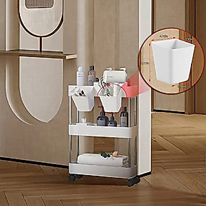 VCNDISU Slim Storage Cart Mobile Shelving Unit for Kitchen Bathroom Study Laundry Narrow Place White