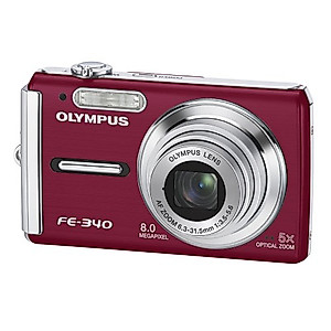Olympus FE-340 8MP Digital Camera with 5x Optical Zoom (Red)