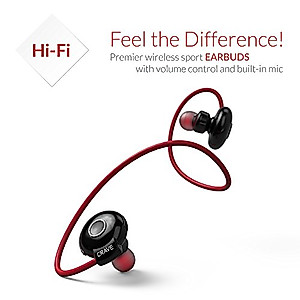 Crave Octane Sport Wireless Bluetooth Earphones, in-Ear Sweat and Water Resistant Stereo Lightweight Headphones Earbuds Premium Sports Headset with Built-in Mic – Red