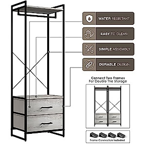 Sorbus Clothing Rack with Drawers - Clothes Stand Dresser - Wood Top, Steel Frame, & Fabric Drawers - Tall Closet Storage Organizer - Garment Rack for Hanging Shirts, Dresses, & Jackets