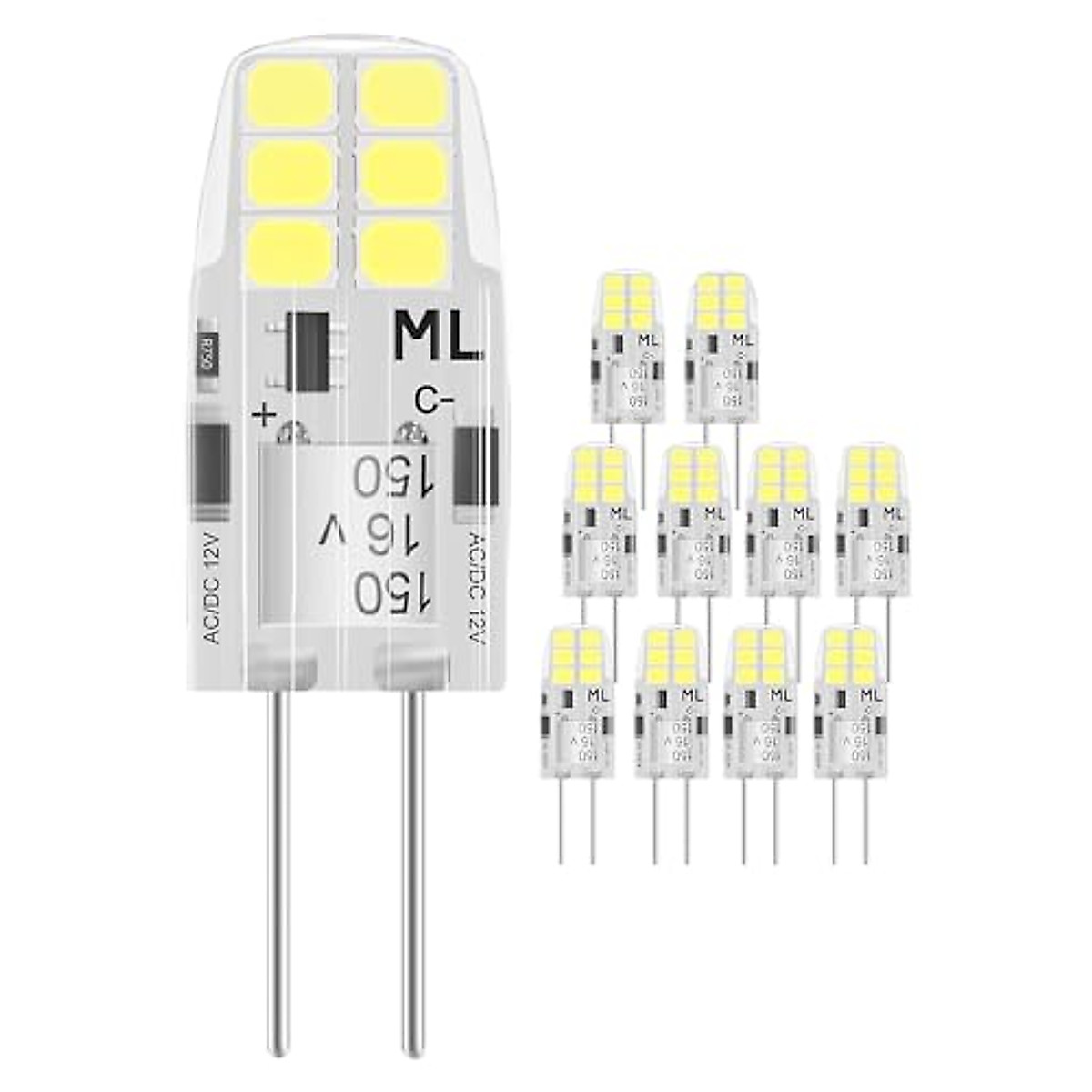 winshine G4 LED Bulb 12V AC/DC, 5000K Daylight, 20/35W Halogen Equivalent, Bi-pin Base LED Landscape Light Bulbs, 2W T3 JC Type Light Bulbs For Under Cabinet, Counter, 360° CRI85+ Non-dimmable 10 Pack