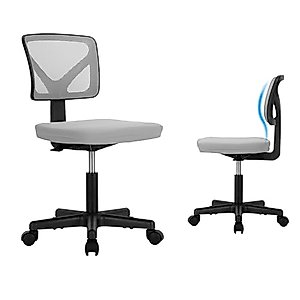 NEWBULIG Ergonomic Armless Home Office Desk Chair with Lumbar Support for Space Swivel 360° Wheels Adjustable Lever Rolling for Tiny Apartment,Conference Room, Grey