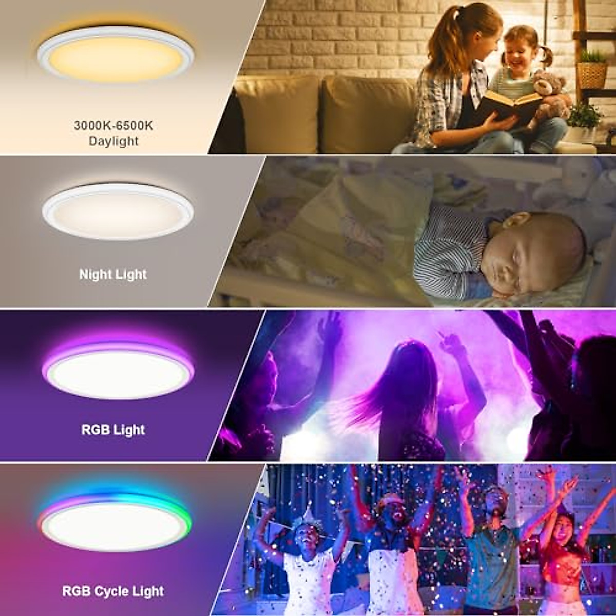 LEZOE RGB Led Flush Mount Ceiling Light Dimmable with Remote Control, 13Inch 24W 2400LM 3000-6500K RGB Color Changing Light Fixture, Round Ceiling Lamp for Living Room Bedroom Kids Room Party Festival