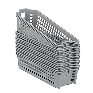 Ponpong Small Slim Grey Plastic Storage Baskets, 11.02" X 3.74" X 2.76", 6 Packs