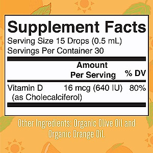 MaryRuth Organics USDA Organic Vitamin D3 Liquid Drops for Kids | 640 IU Vitamin D3 Per Serving | Kids Immune Support & Bone Health Supplement | Formulated for Ages 4-13 | 0.5oz | 30 Servings
