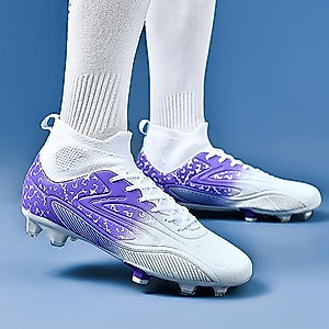 Maylrvjv Men's Women's Hightop Indoor Soccer Shoes Lace Up Footabll Cleats Breathable Lightweight Firm Ground Athletic Sneakers