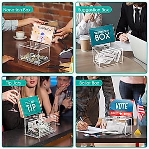 MaxGear Acrylic Donation Box with Lock and Sign Holder, Clear Ballot Box Donation Boxes for Fundraising (6.25" x 4.5" x 4") with Lock - Clear
