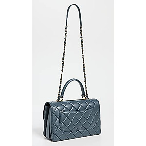 CHANEL Women's Pre-Loved Grey Lambskin 36 Flap Bag with Top Handle, Grey, One Size