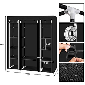 Homemain Wardrobe Storage Closet Clothes Portable Closet Large Wardrobe Closet Clothes Organizer Portable Closet Organizer Shelf Standing Closet with 9 Shelves, 1 Clothes Hanging Rails