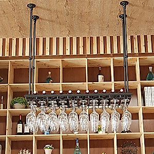 Wine Racks Glass Bottles Adjustable Metal Ceiling-Type Industrial Hanging Wine Glass Racks Goblet Holder Decoration Shelf, for Bars, Living Room, Kitchens