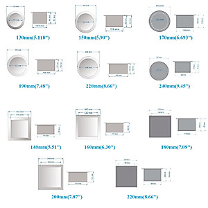 304 Stainless Steel Square Round Built-in Drop in Counter Bench Top Trash Waste Garbage Chute Flip-top Cover Lid Hotel Public (Square 180mm(7.09"))