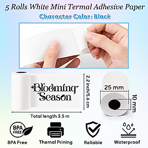 GQIRIL Thermal Printer Sticker Paper - 5 Rolls White Mini Printable Sticker Paper, Adhesive Printing Paper Rolls for Mini Portable Printer, 56 x 25 mm Thermal Print Stickers for Label Photo List Note