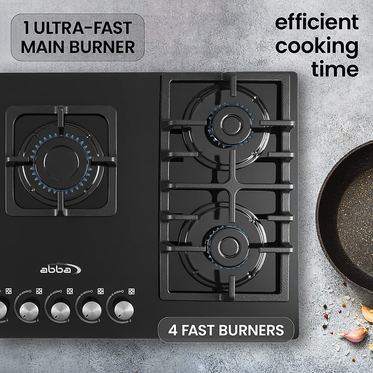 ABBA 36" Gas Cooktop with 5 Sealed Burners - Tempered Glass Surface with SABAF Burners, Natural Gas Stove for Countertop, Home Improvement Essentials, Easy to Clean, 36" x 4.1" x 20.5"