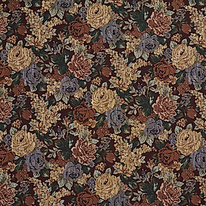 F924 Red and Green Floral Tapestry Upholstery Fabric by The Yard