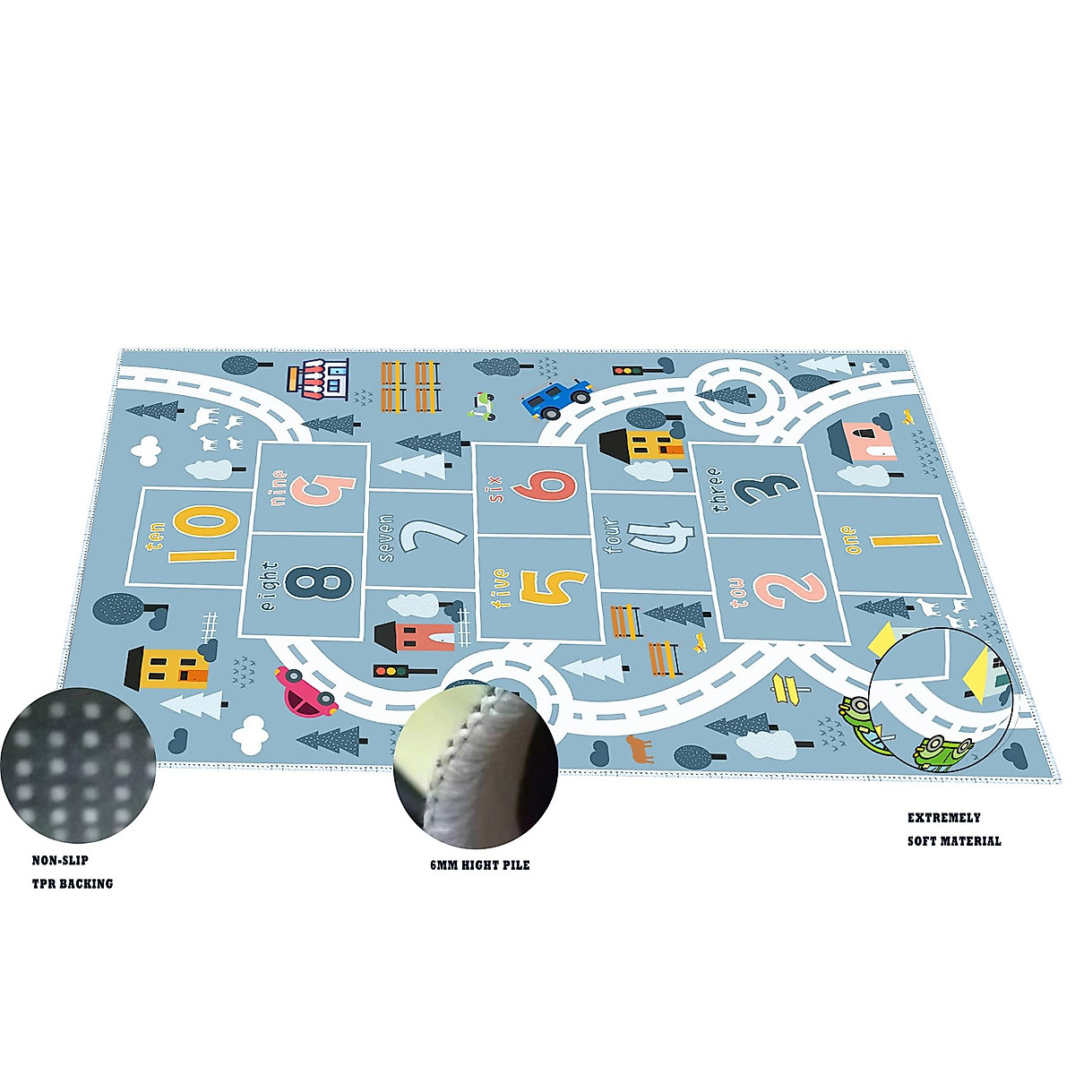 LGQLJPLQQ Hopscotch Rugs for Kids, Kid Rug for Bedroom,Road Rug, Playroom Rug for Kids Toy Cars, Nursery Rug for Teaching Toddler(Blue, 6' x 9')