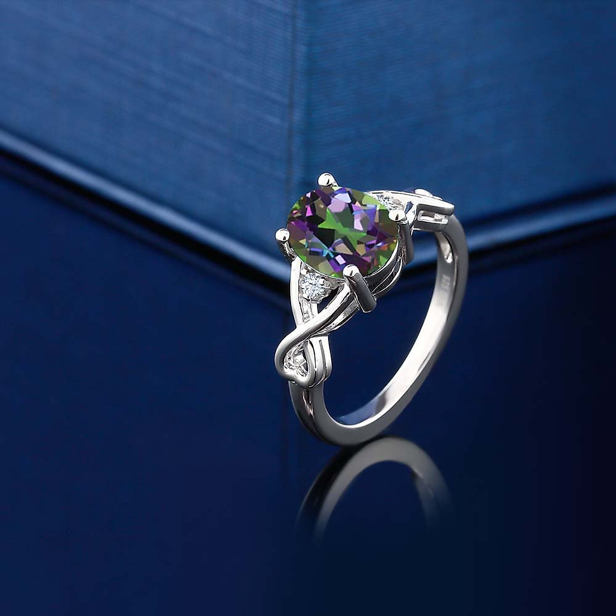 Gem Stone King 925 Sterling Silver Green Mystic Topaz Women Engagement Ring (1.89 Ct Oval, Available in size 5, 6, 7, 8, 9)